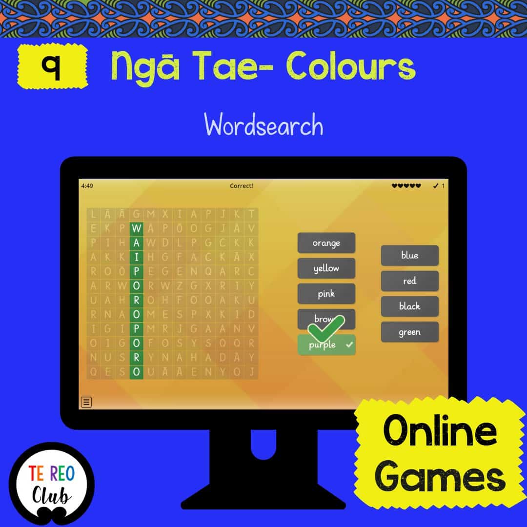 Ngā Tae- Colors (Word Search)- Te Reo Club