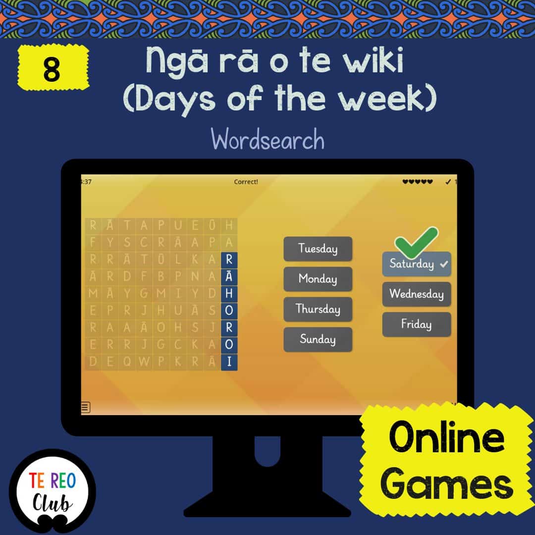 Ngā rā o te wiki-Days of the week (Word Search)- Te Reo Club