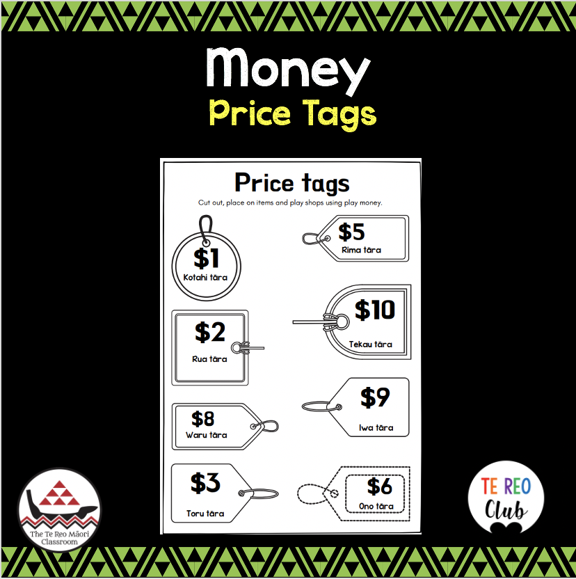 Money Price Tags - Te Reo Club
